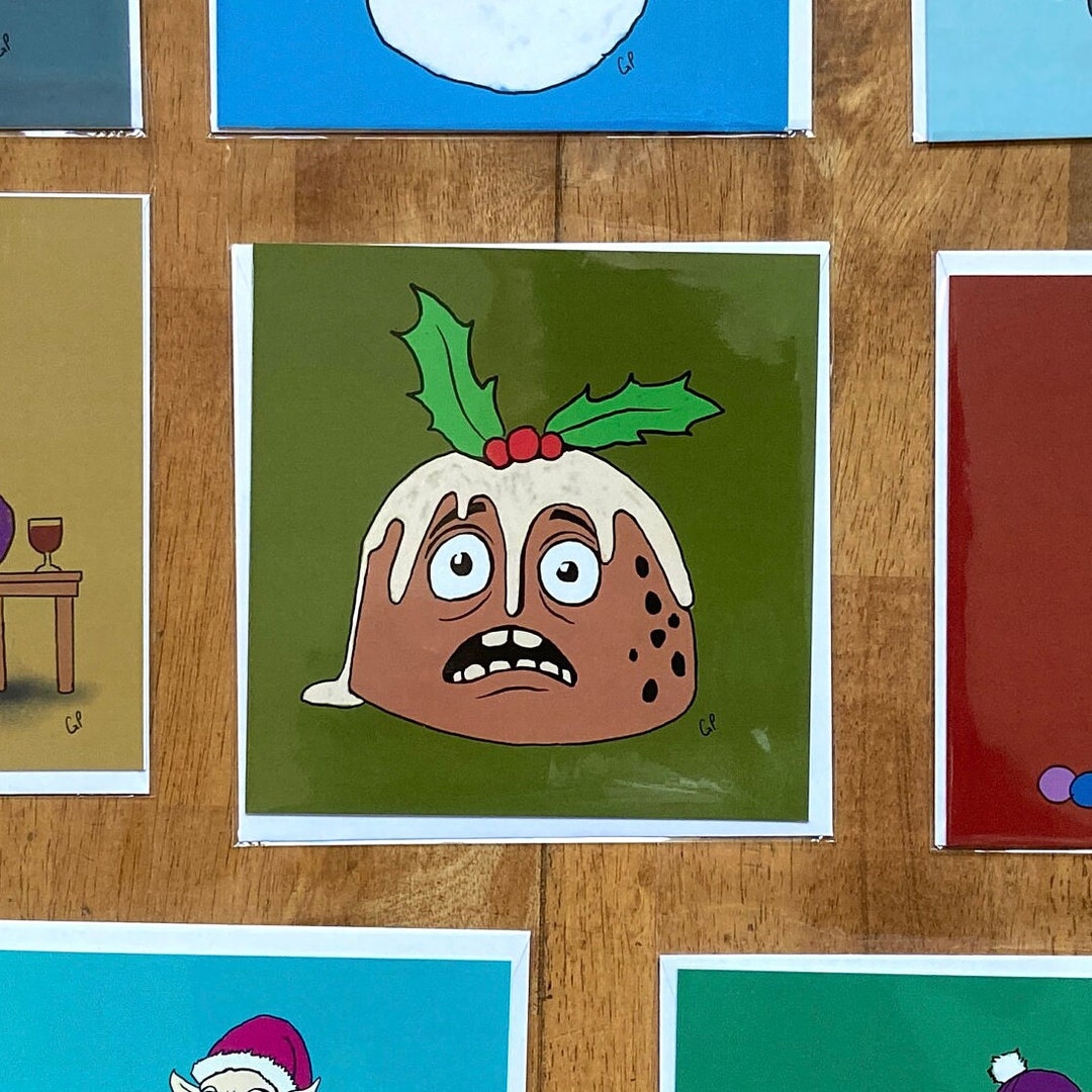 Scared Pudding - Fun Festive Christmas Cartoon Greeting Card - Etsy ...