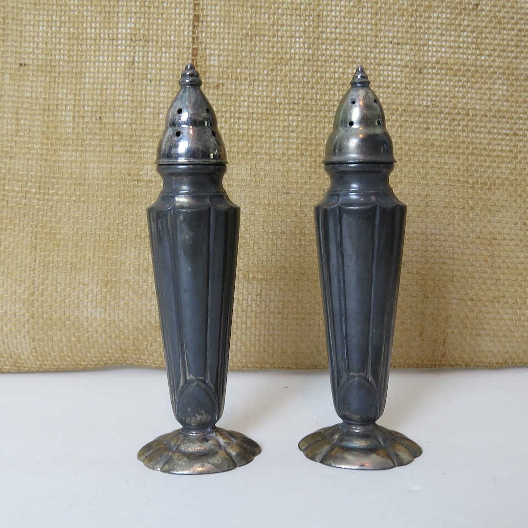 Pretty Pewter Look Tall Art Deco Style Salt and Pepper Shakers, Tall ...