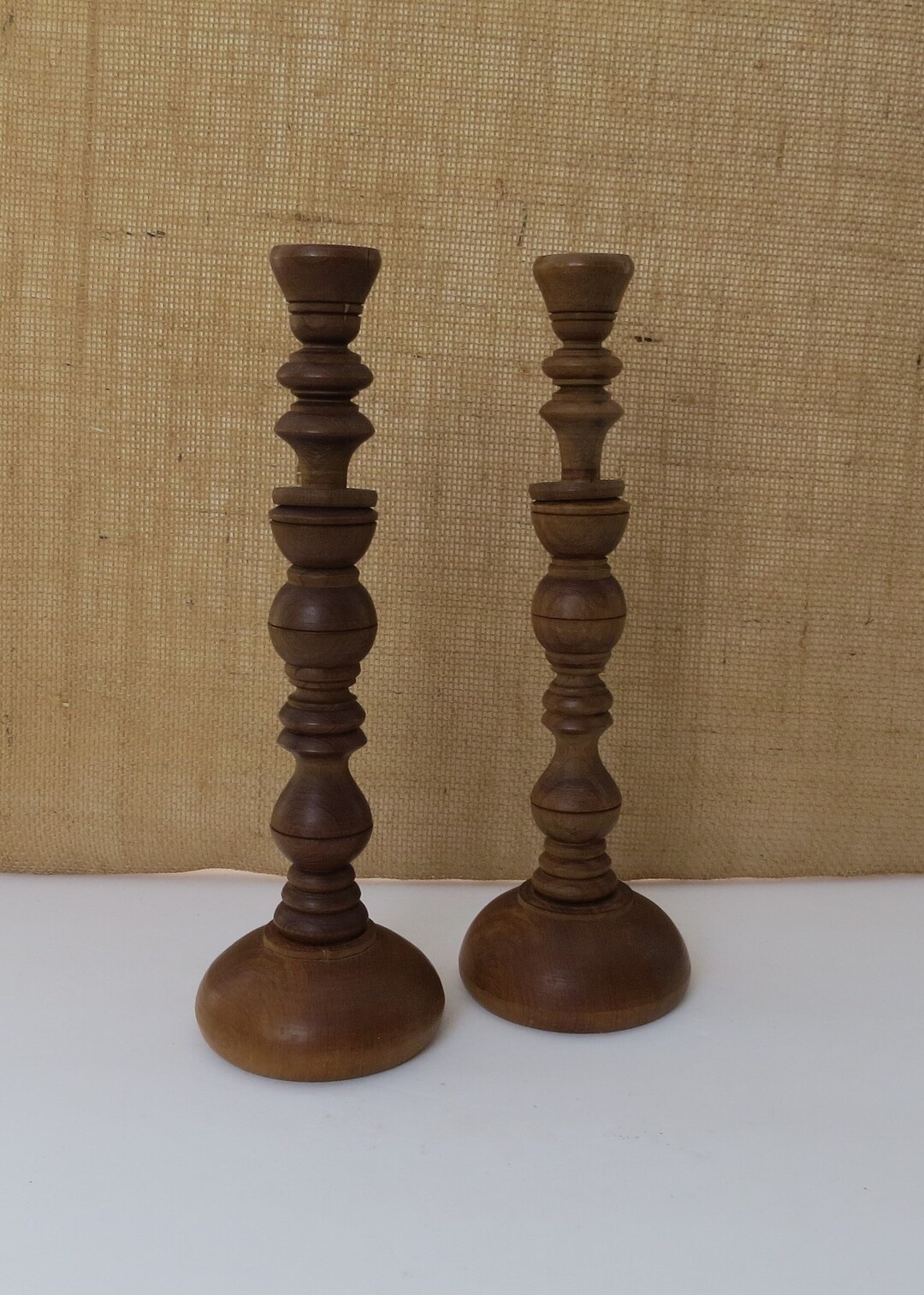 Vintage Hand Turned Wood Candlesticks Ornate With Unique Carved ...
