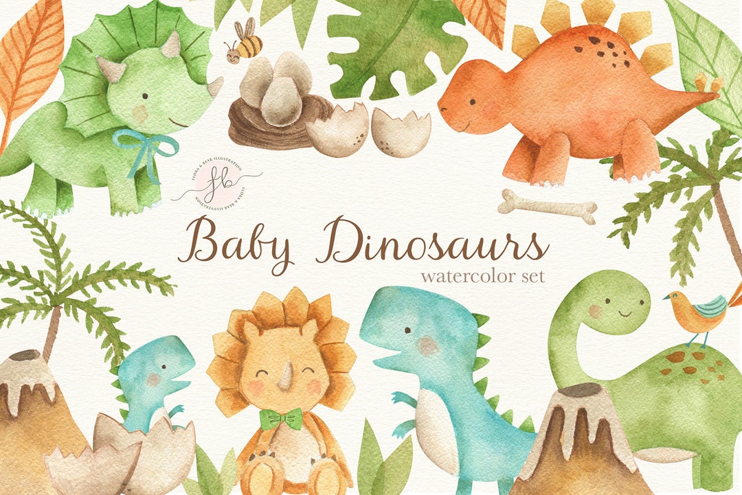 Baby Dinosaurs Watercolor Clipart - Etsy