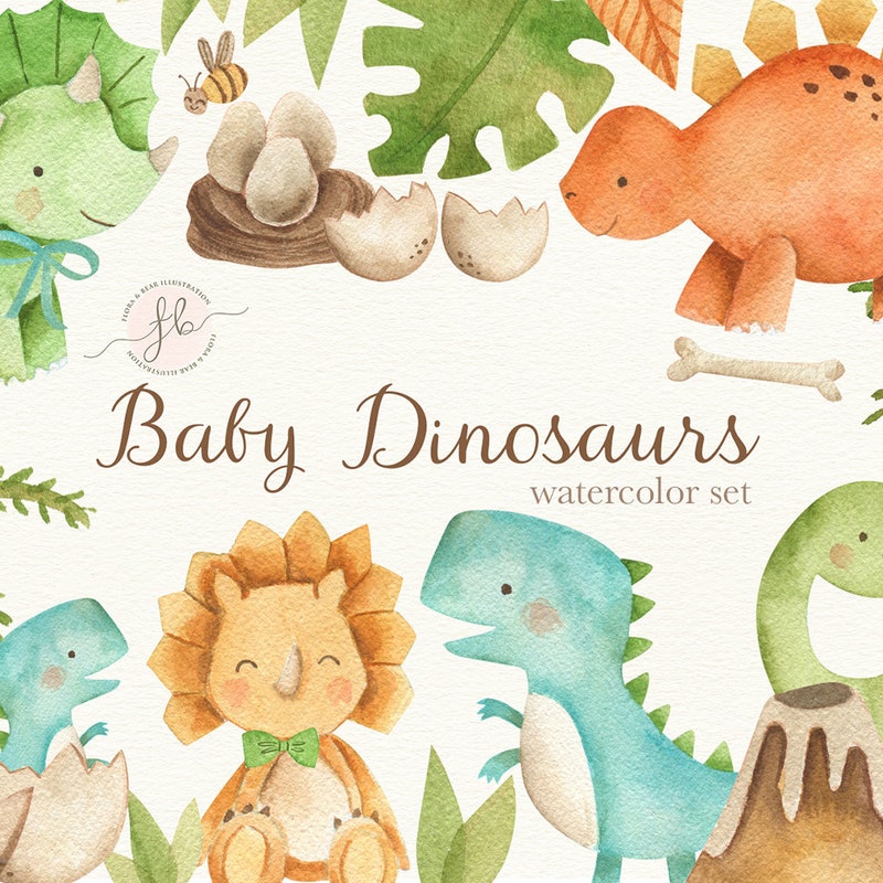 Dinosaur Watercolor Clipart - Etsy