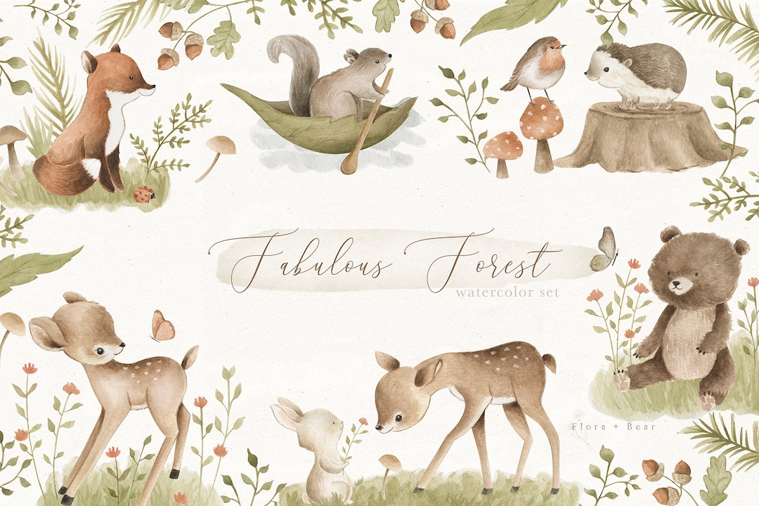 Woodland Animals Watercolor Clipart Set Forest - Etsy