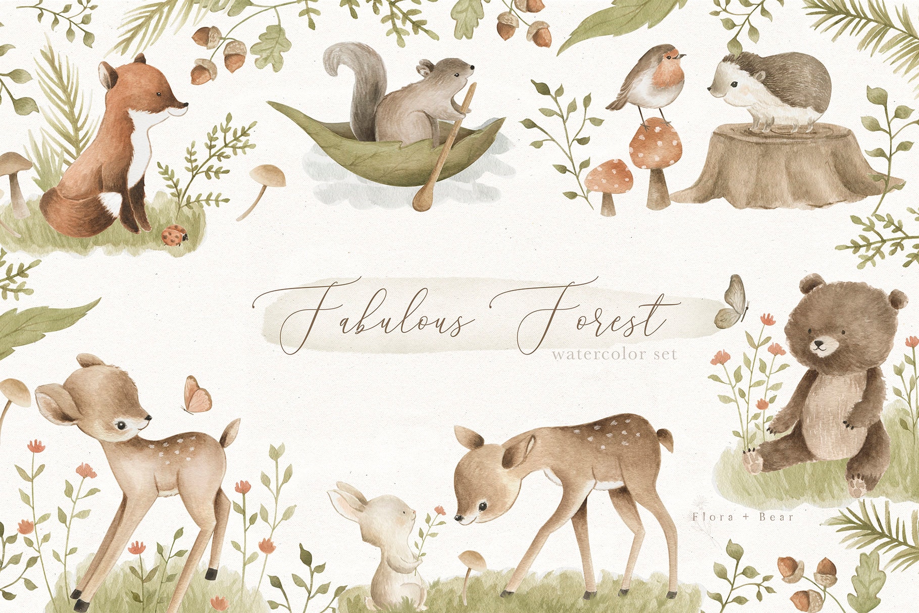 Woodland Animals Watercolor Clipart Set Forest - Etsy