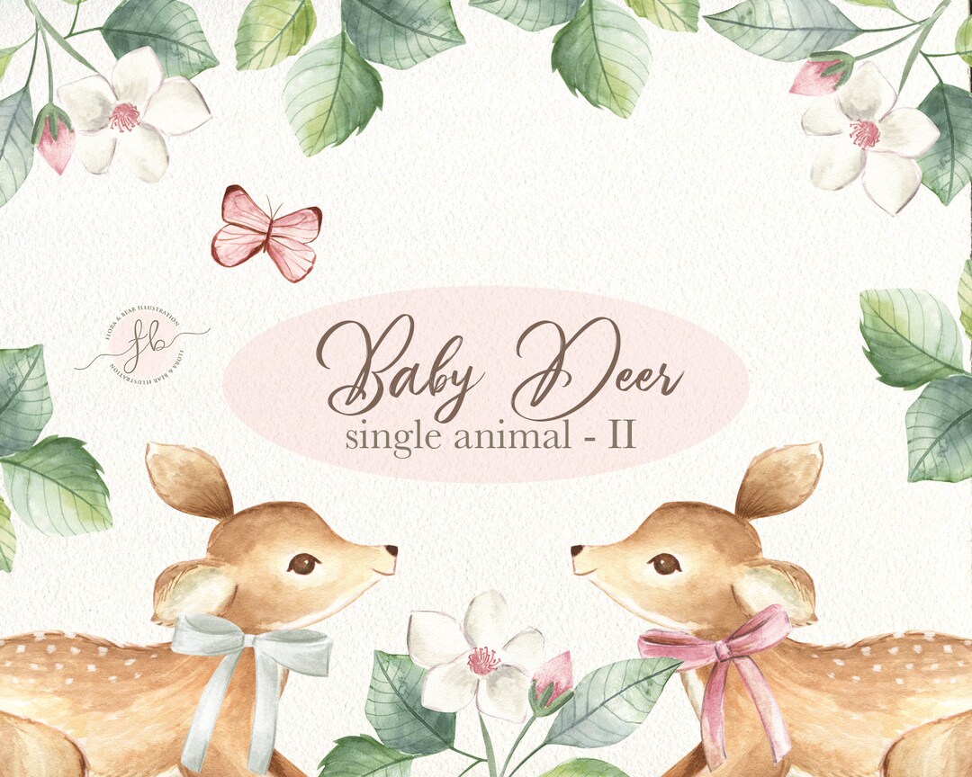 Baby Deer Watercolor Clipart, Woodland Nursery, Floral Crown, Nursery ...
