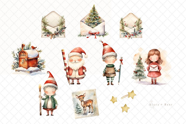 Santa's Letters Christmas Watercolor Clipart - Etsy