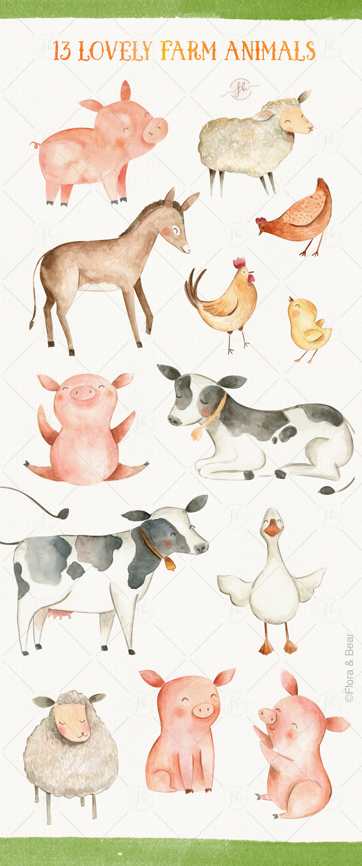 Farm Animals Watercolor Clipart Digital Download Printable | Etsy Canada