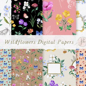 Wildflowers Flower Digital Paper Watercolor Clipart Digital Download ...