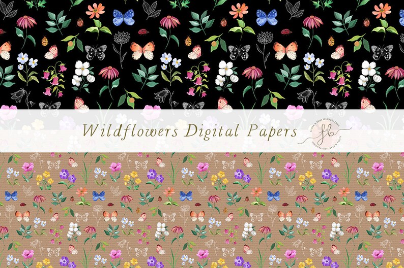 Wildflowers Flower Digital Paper Watercolor Clipart Digital Download ...