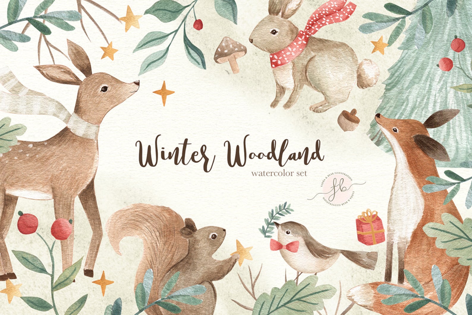 Winter Woodland Watercolor Clipart Christmas Holidays Digital - Etsy