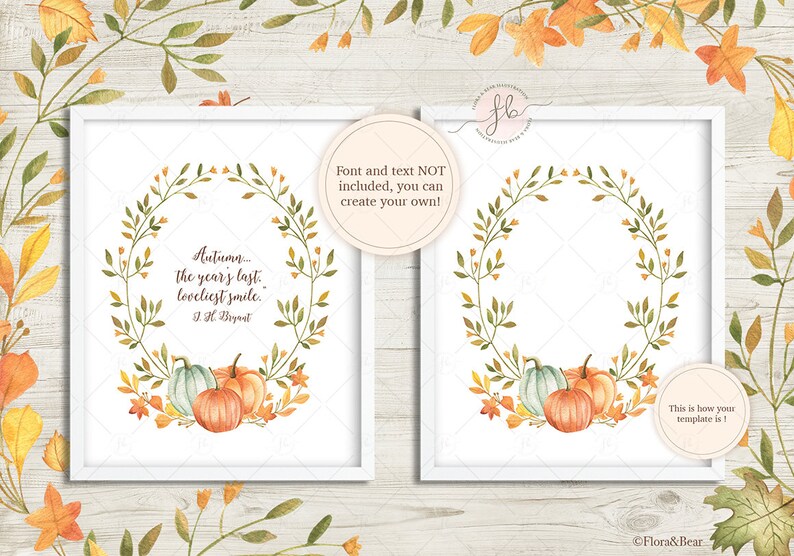 Watercolor Autumn Clipart Fall Invitation Wall Art Template | Etsy