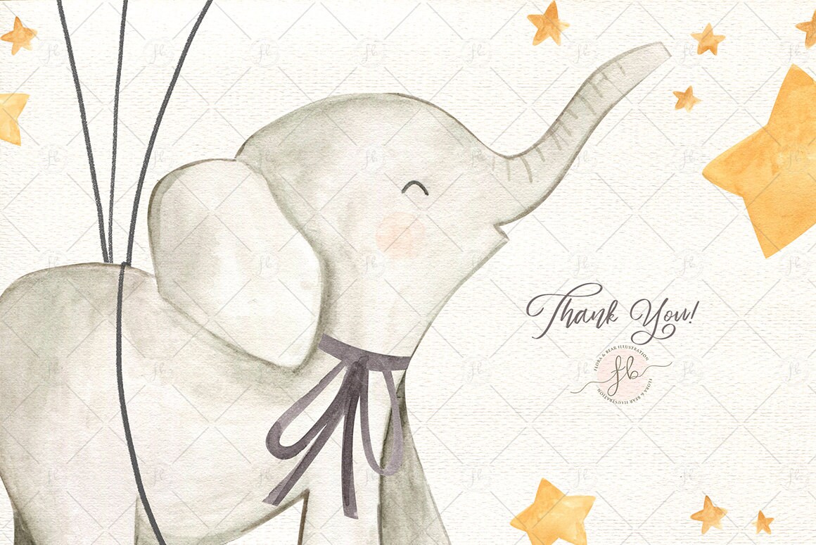 Baby Elephant Watercolor Clipart Nursery Wall Art Animals Printable ...