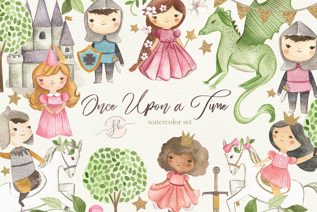 Princess and Knight Watercolor Clipart Fairy Tale Digital Download - Etsy