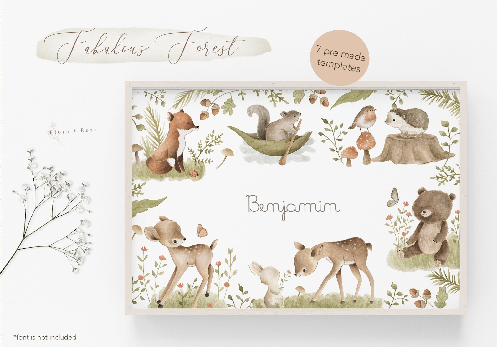PRE MADE TEMPLATES Woodland Animals Watercolor Clipart - Etsy