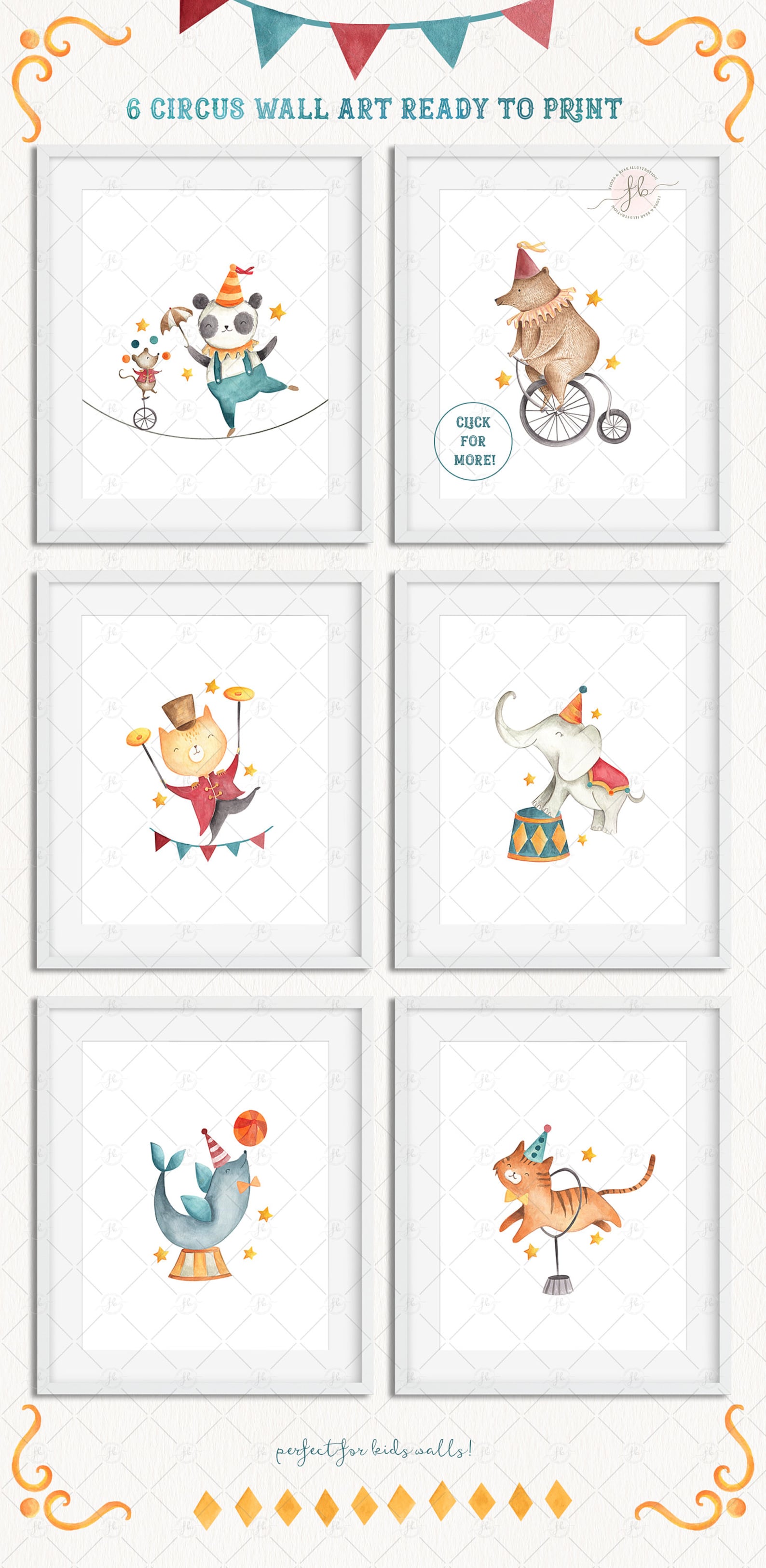 Circus Downloadable Prints Nursery Wall Art Printable Digital Download ...