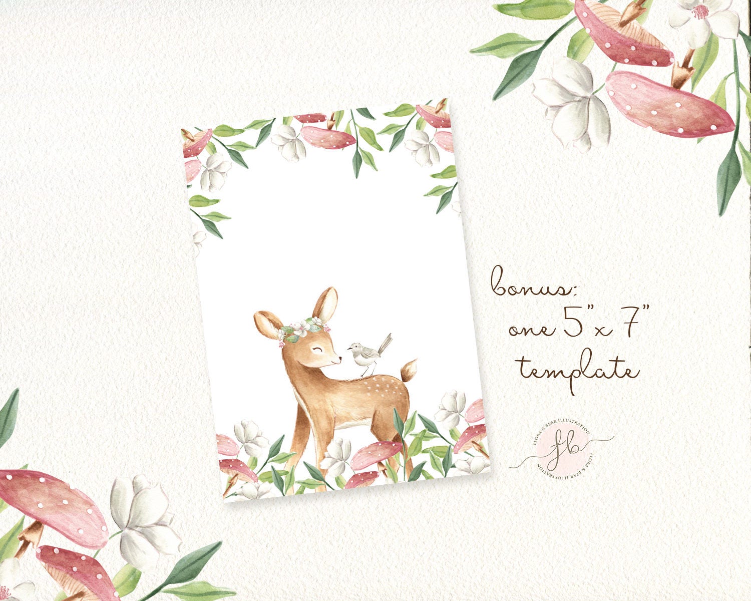 Baby Deer Watercolor Clipart, Woodland Nursery, Floral Crown, Nursery ...
