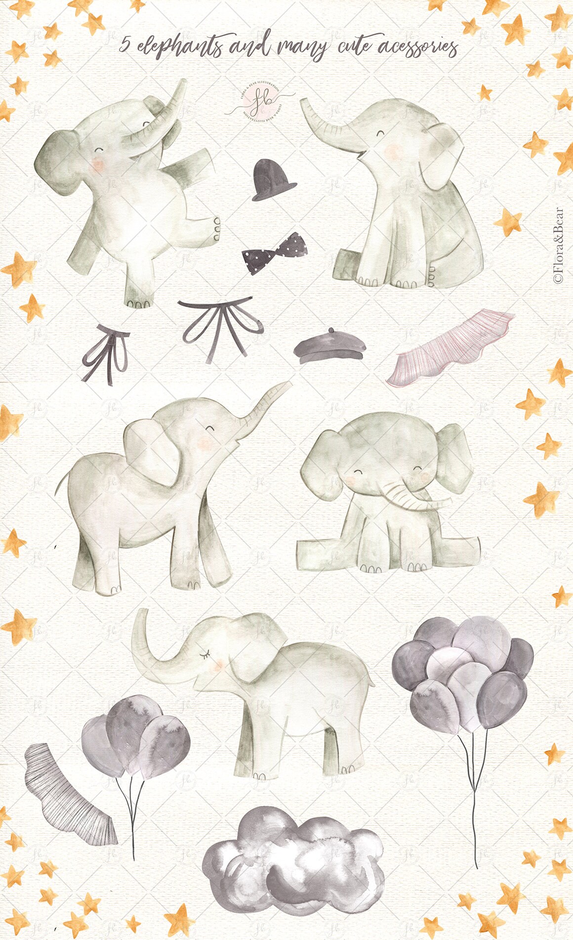 Baby Elephant Watercolor Clipart Nursery Wall Art Animals Printable ...