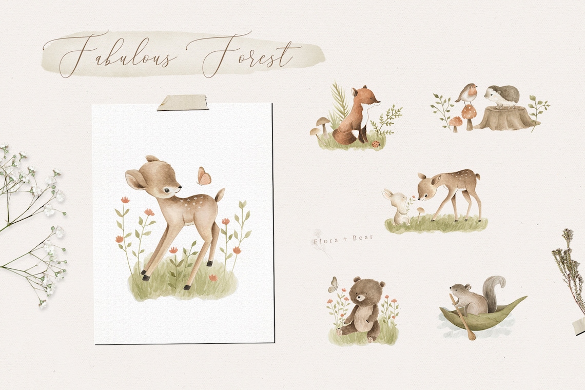 Woodland Animals Watercolor Clipart Set Forest - Etsy