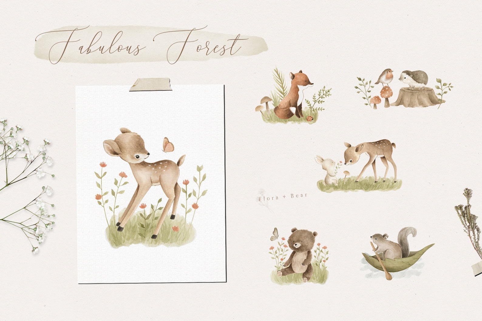 Woodland Animals Watercolor Clipart Set Forest - Etsy