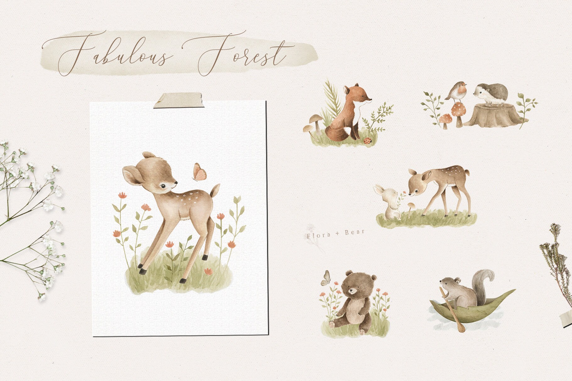 Woodland Animals Watercolor Clipart Set Forest - Etsy