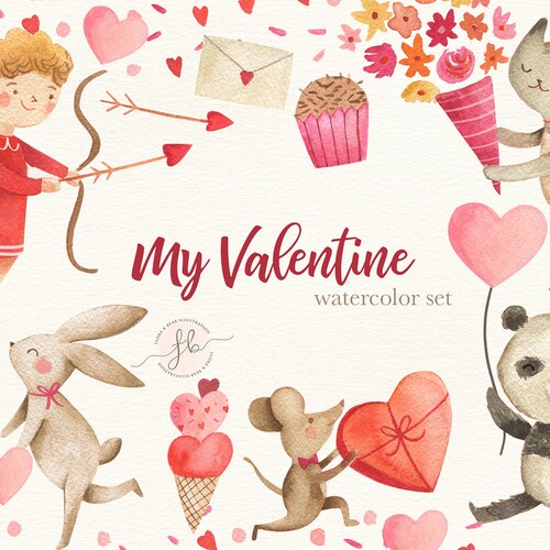 Watercolor Valentine's Day Clipart Valentine PNG Red Love - Etsy