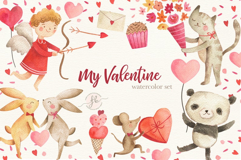 Valentine's Day Watercolor Clipart Woodland Animals - Etsy