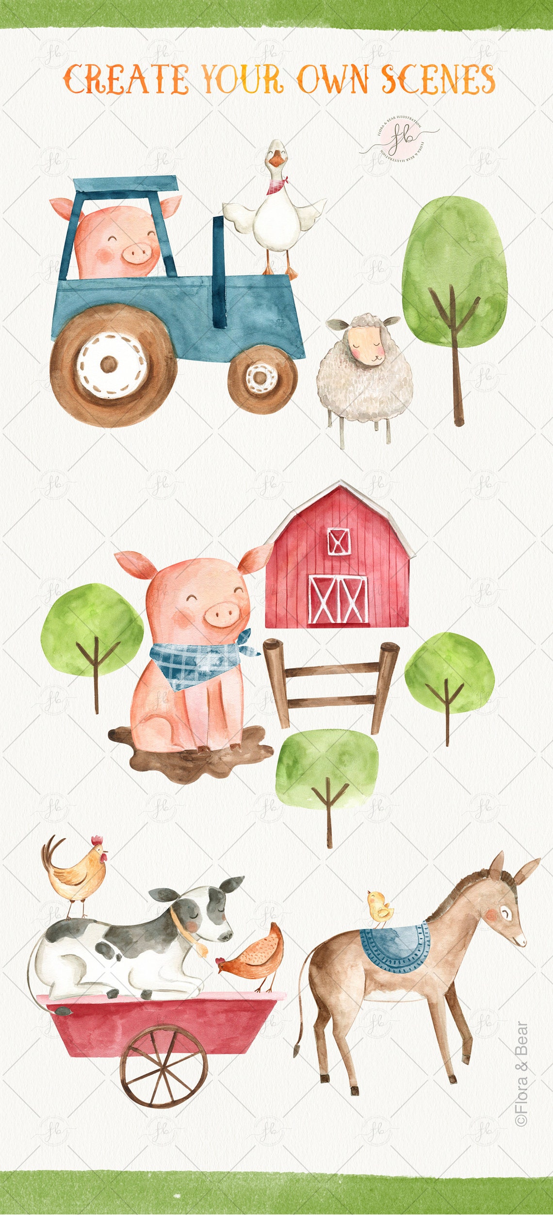Farm Animals Watercolor Clipart Digital Download Printable - Etsy UK