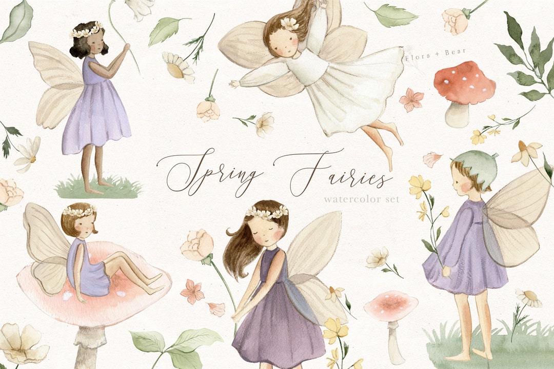 Spring Fairies Watercolor Clipart, Fairy Garden, Flower Fairies - Etsy
