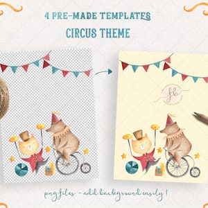 Circus Invitation Printable Template Birthday Bear Elephant Panda Baby ...