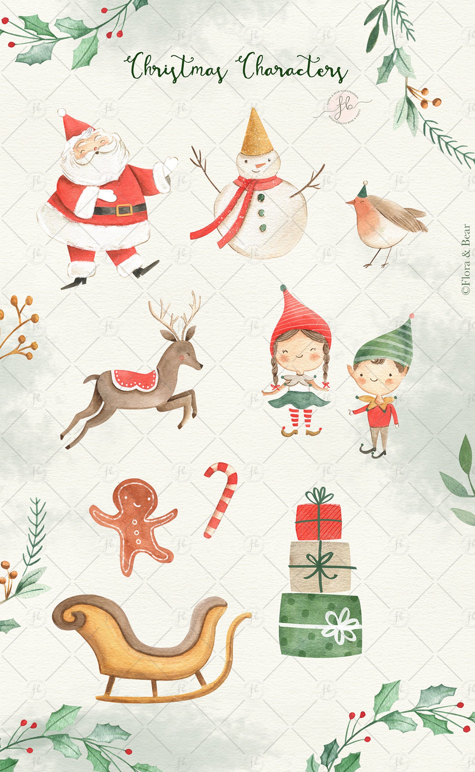 Christmas Clipart Winter Holidays Watercolor Clipart Santa - Etsy