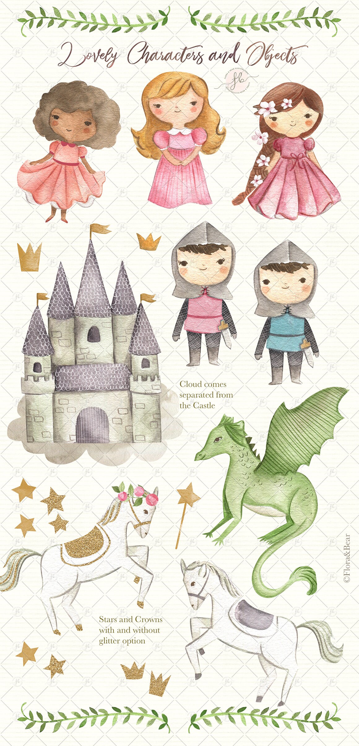 Princess and Knight Watercolor Clipart Fairy Tale Digital | Etsy UK