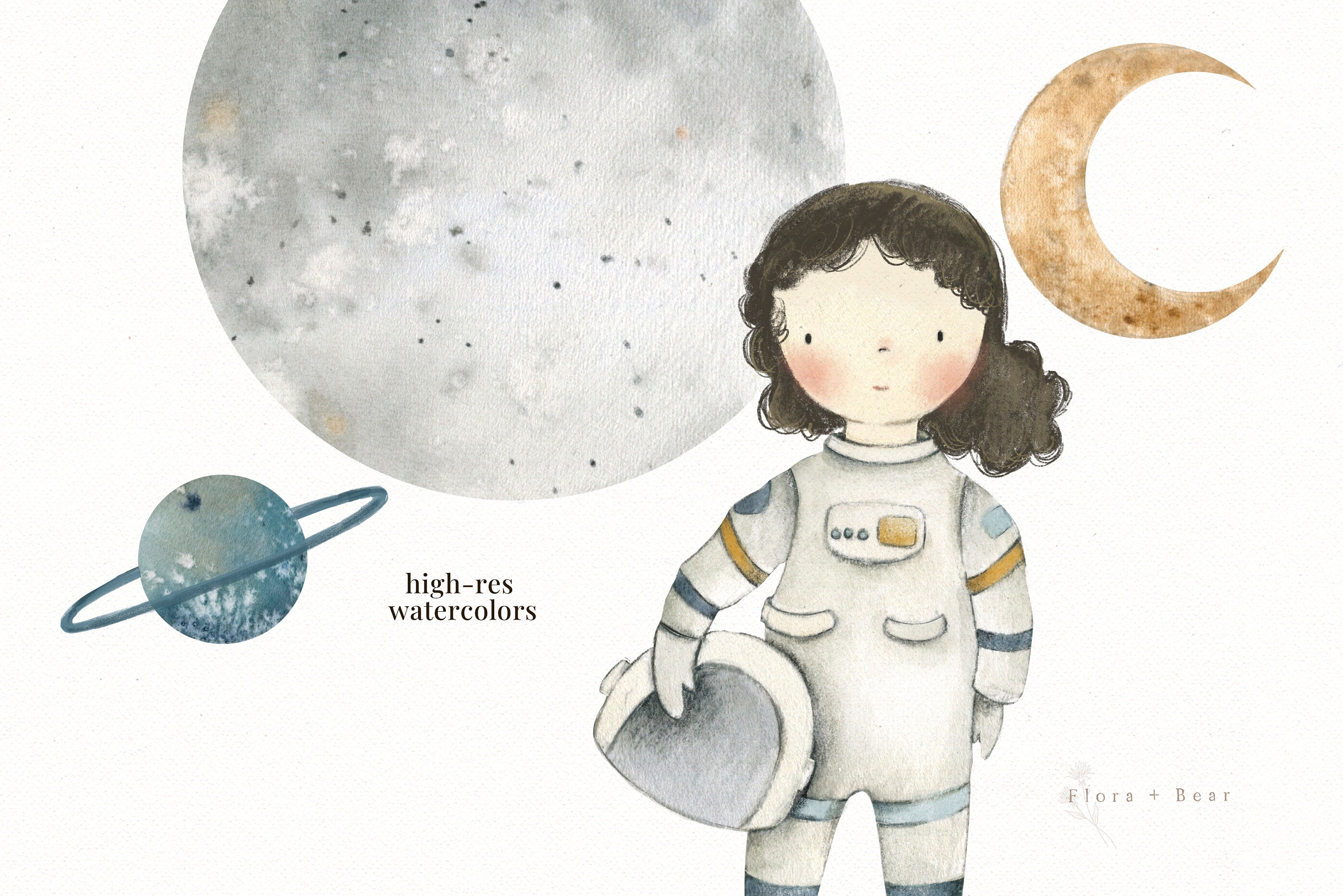 Astronaut in Space Watercolor Clipart Set - Etsy