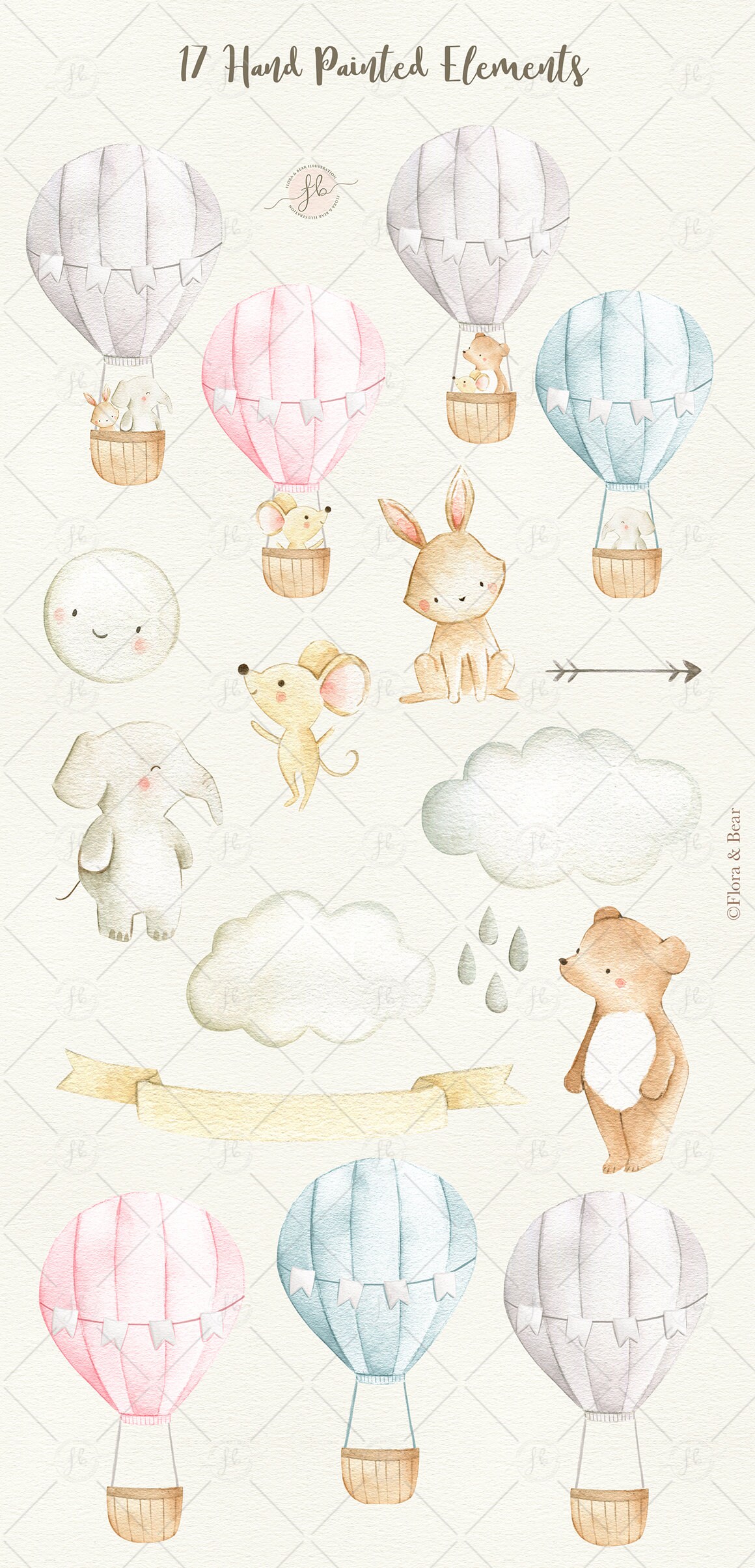 Balloons Watercolor Clipart Woodland Animals Digital Download - Etsy