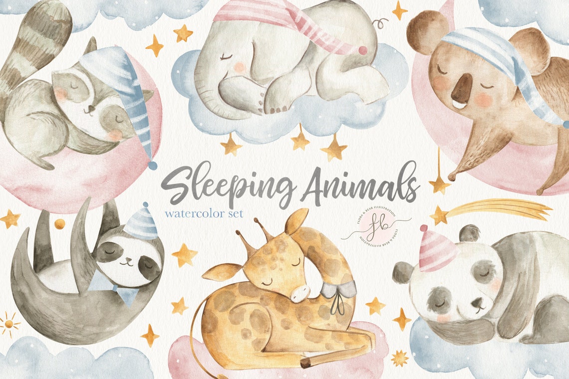 Baby Animals Watercolor Clipart Digital Download Nursery Art - Etsy