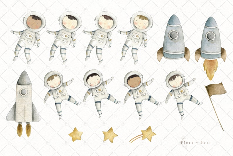 Astronaut in Space Watercolor Clipart Set - Etsy
