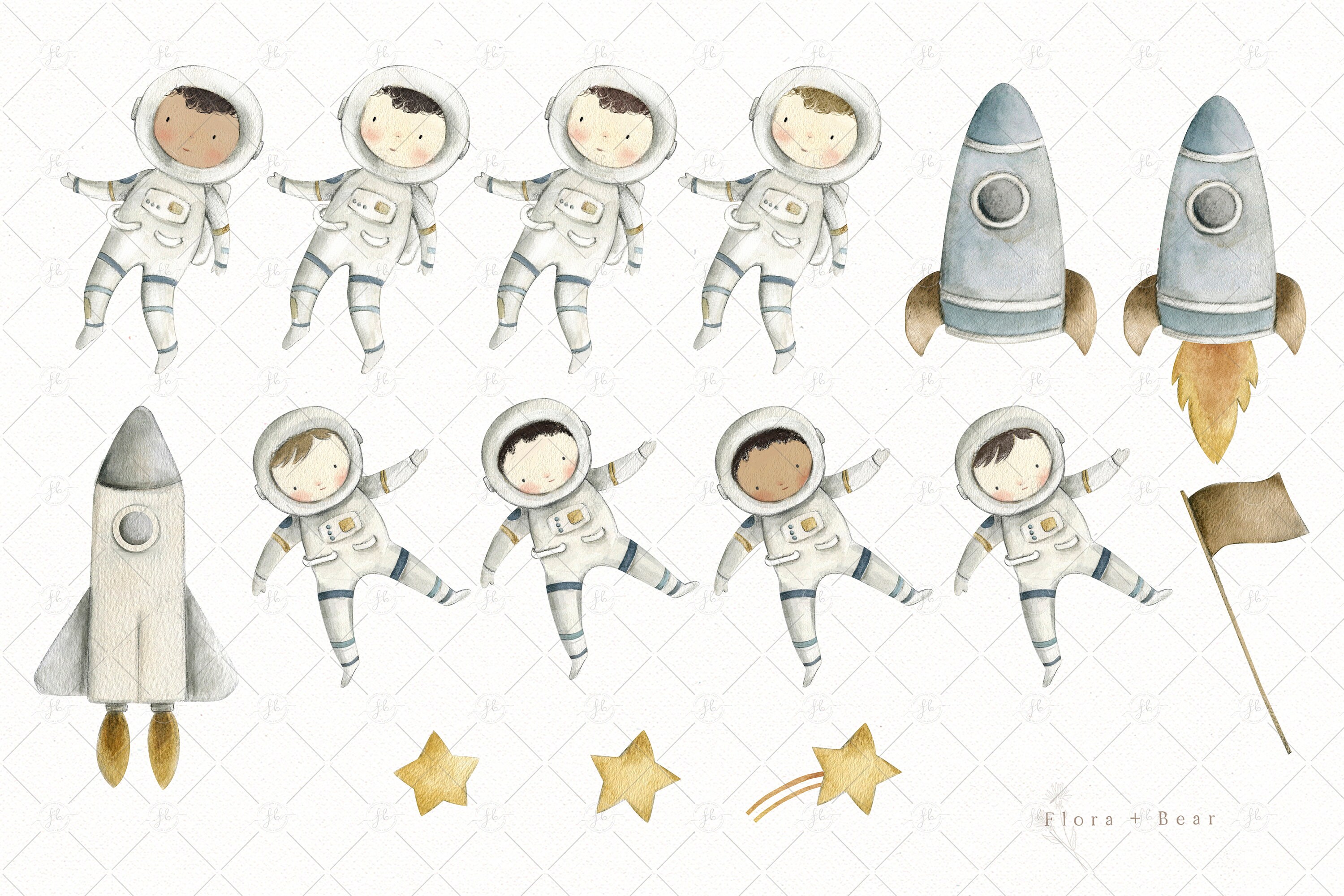 Astronaut in Space Watercolor Clipart Set - Etsy