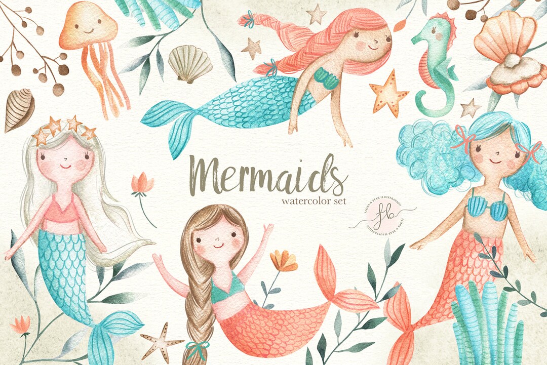Mermaids Watercolor Clipart Digital Download - Etsy