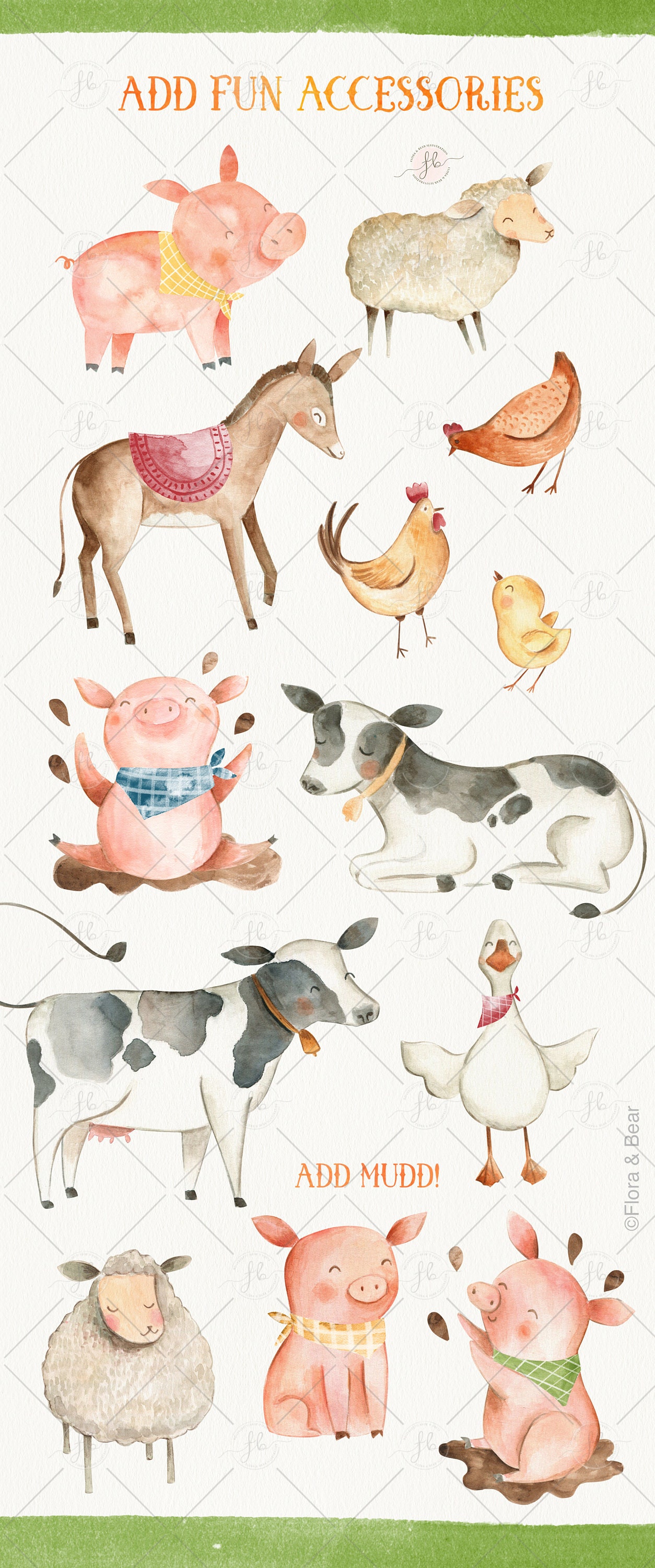 Farm Animals Watercolor Clipart Digital Download Printable Clip Art ...