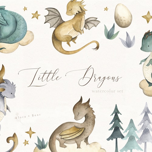 Watercolor Dragons Clipart - Etsy