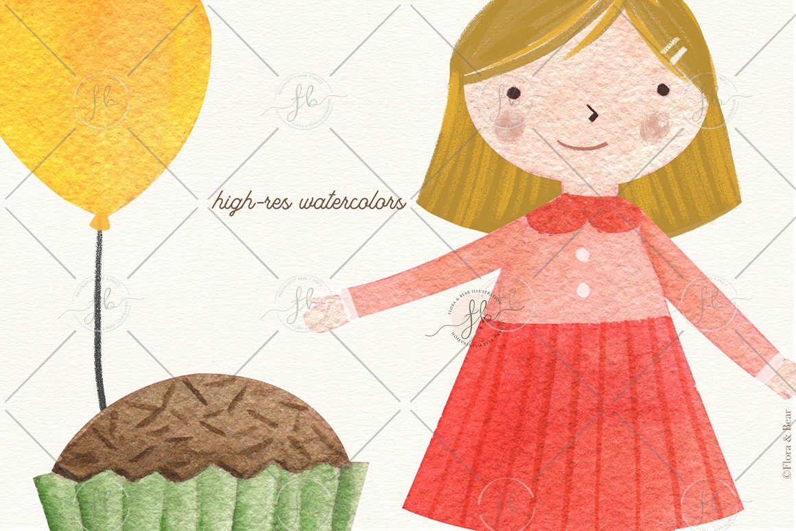 Birthday Party Watercolor Clipart Boy Girl Woodland Animals | Etsy