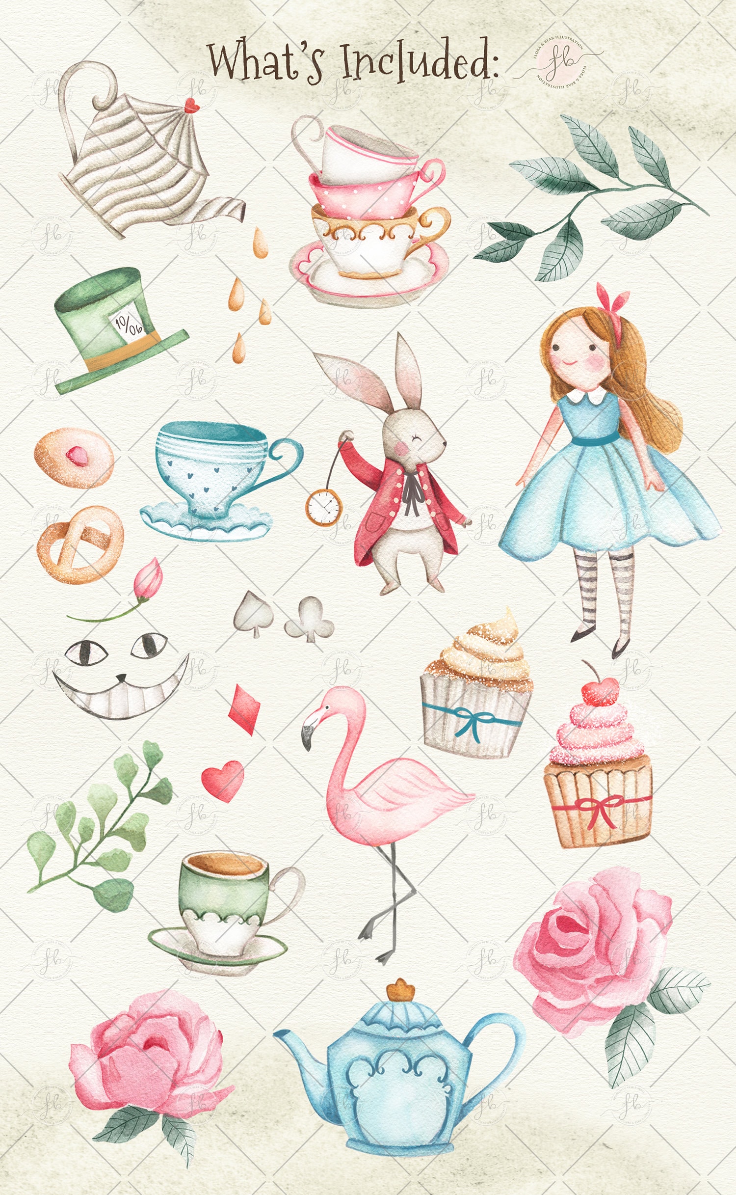 Alice in Wonderland Tea Party Watercolor Clipart - Etsy