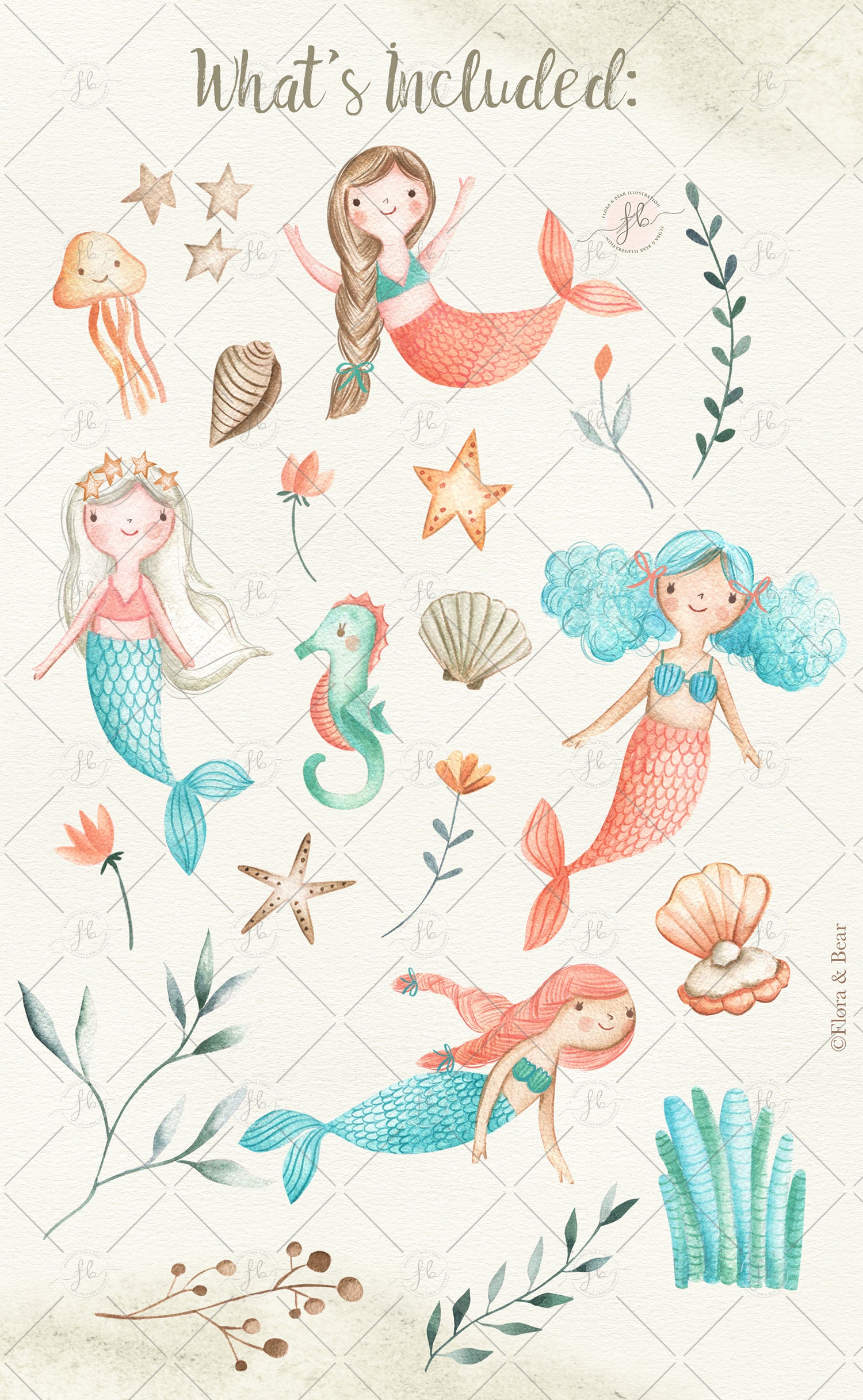 Mermaids Watercolor Clipart Digital Download | Etsy