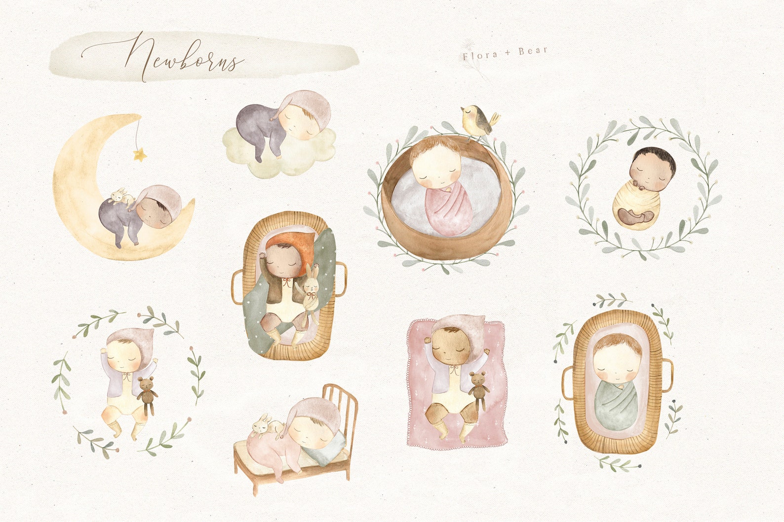 Newborn Baby Watercolor Clipart - Etsy