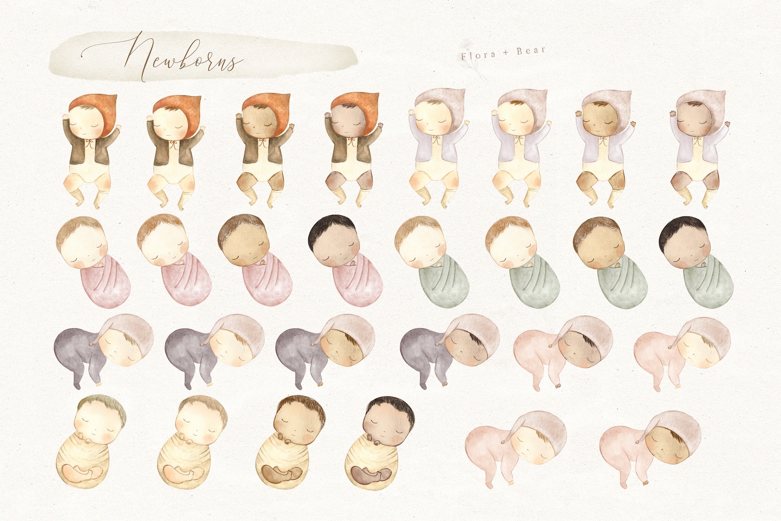 Newborn Baby Watercolor Clipart - Etsy
