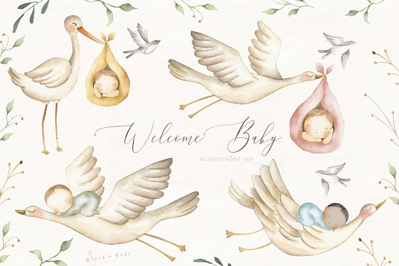 Welcome Baby Watercolor Clipart Set | Etsy