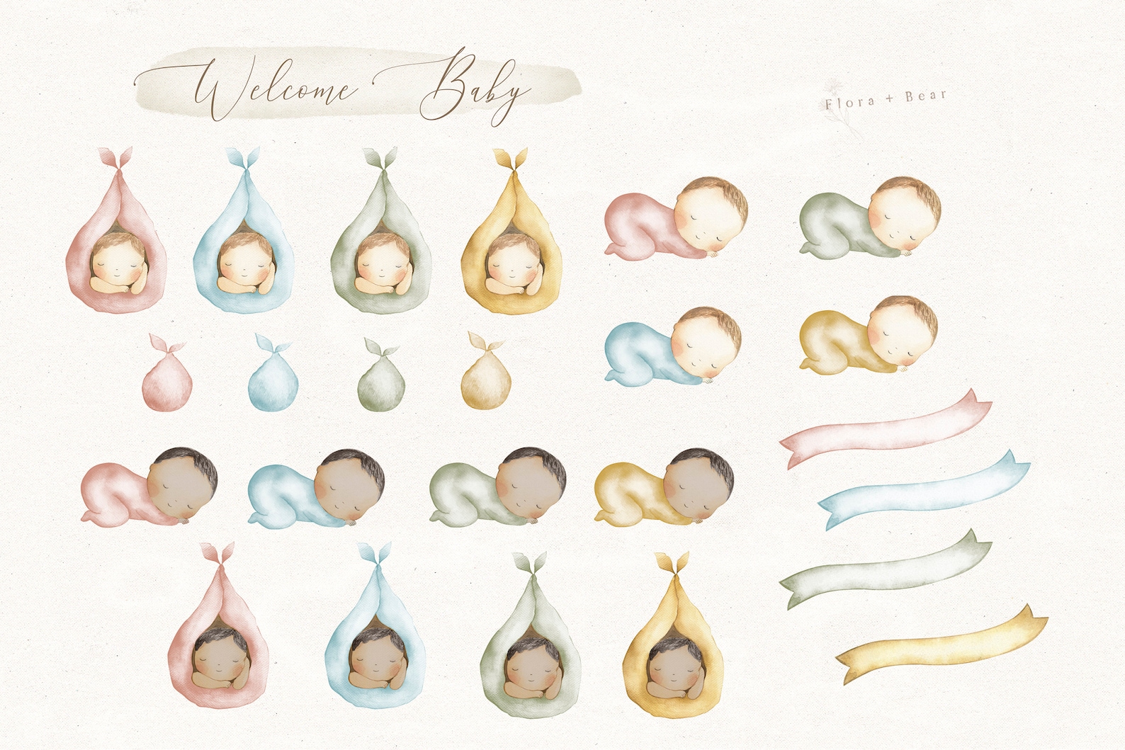 Welcome Baby Watercolor Clipart Set | Etsy