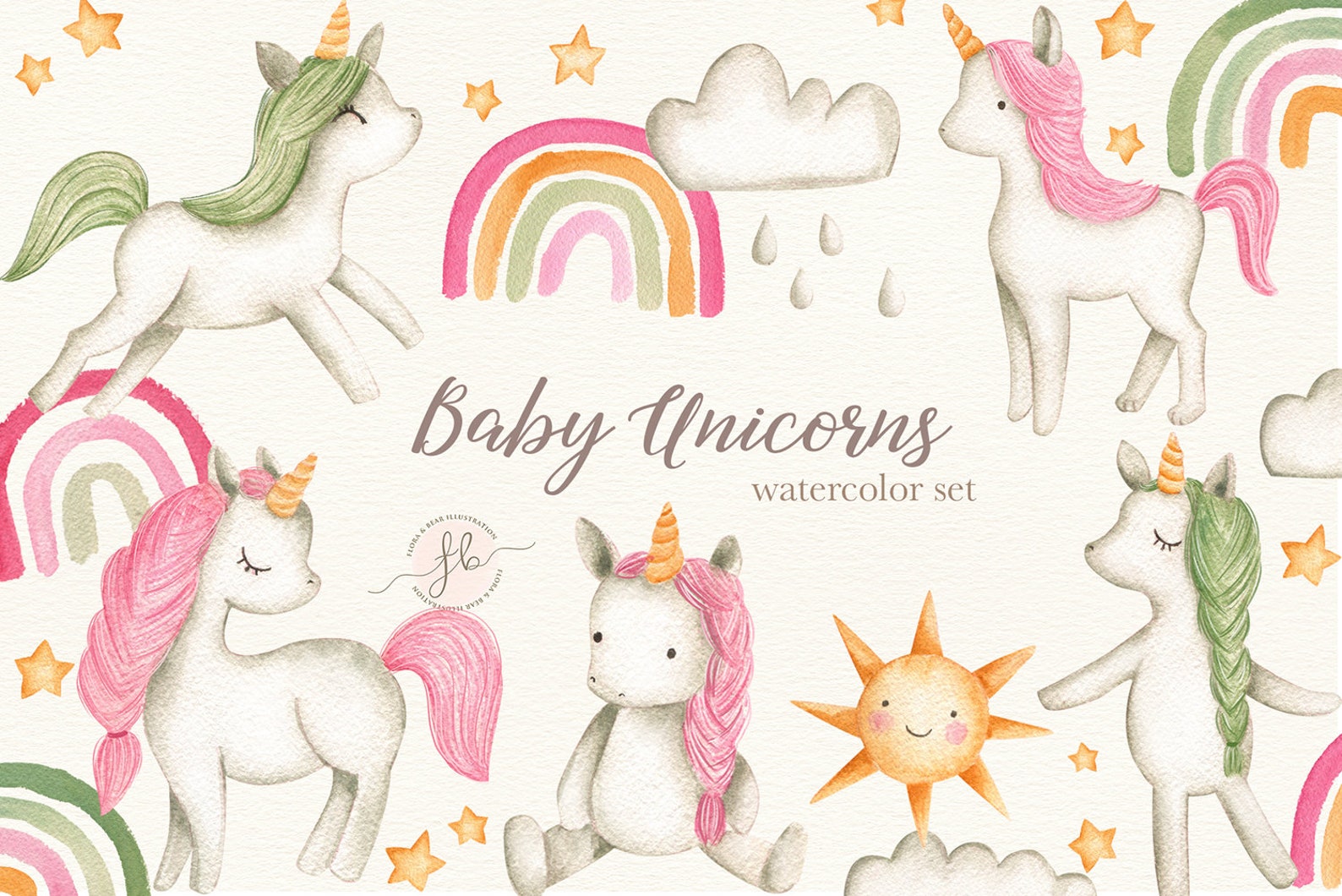 Baby Unicorns Watercolor Clipart Nursery Printable - Etsy