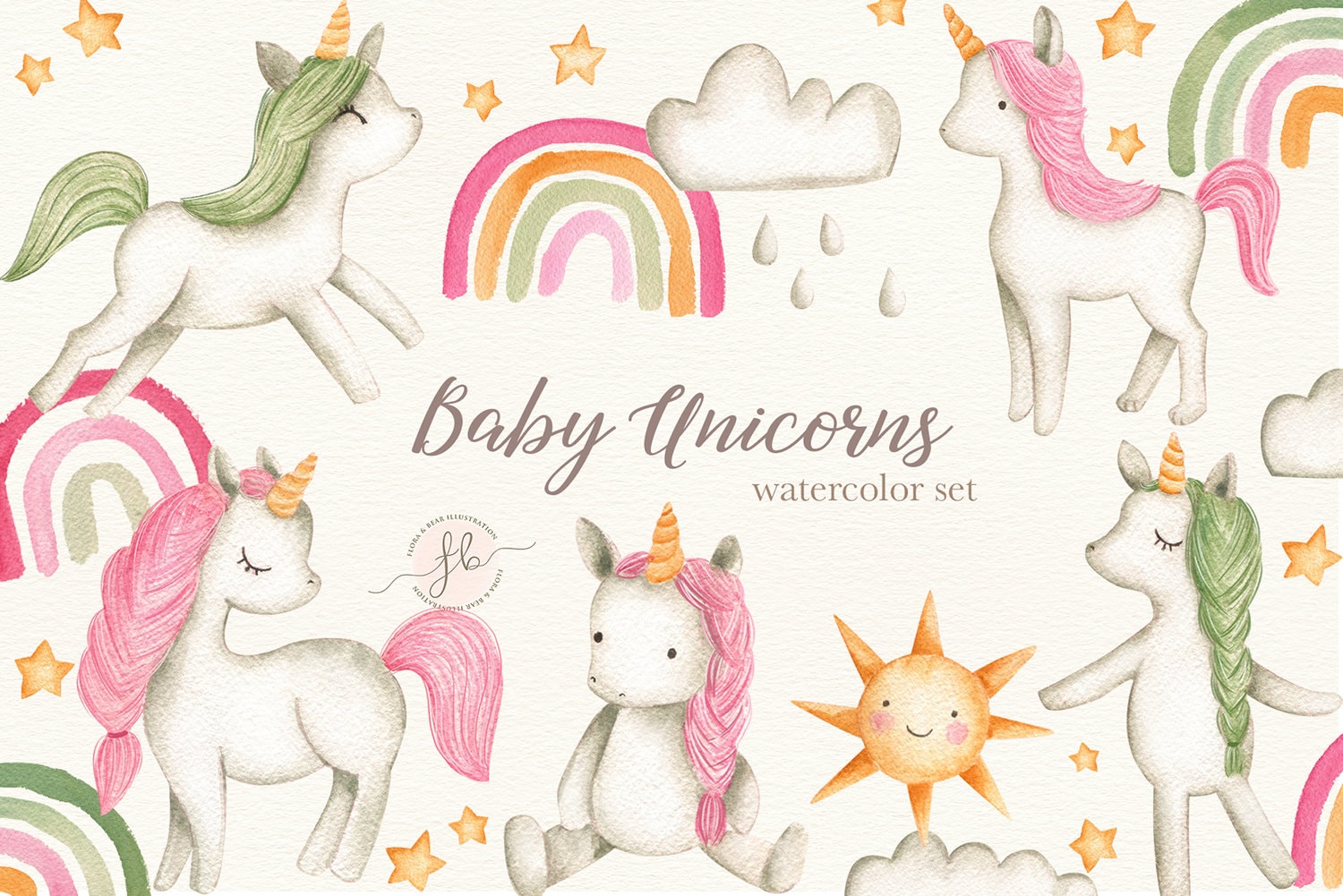 Baby Unicorns Watercolor Clipart Nursery Printable - Etsy
