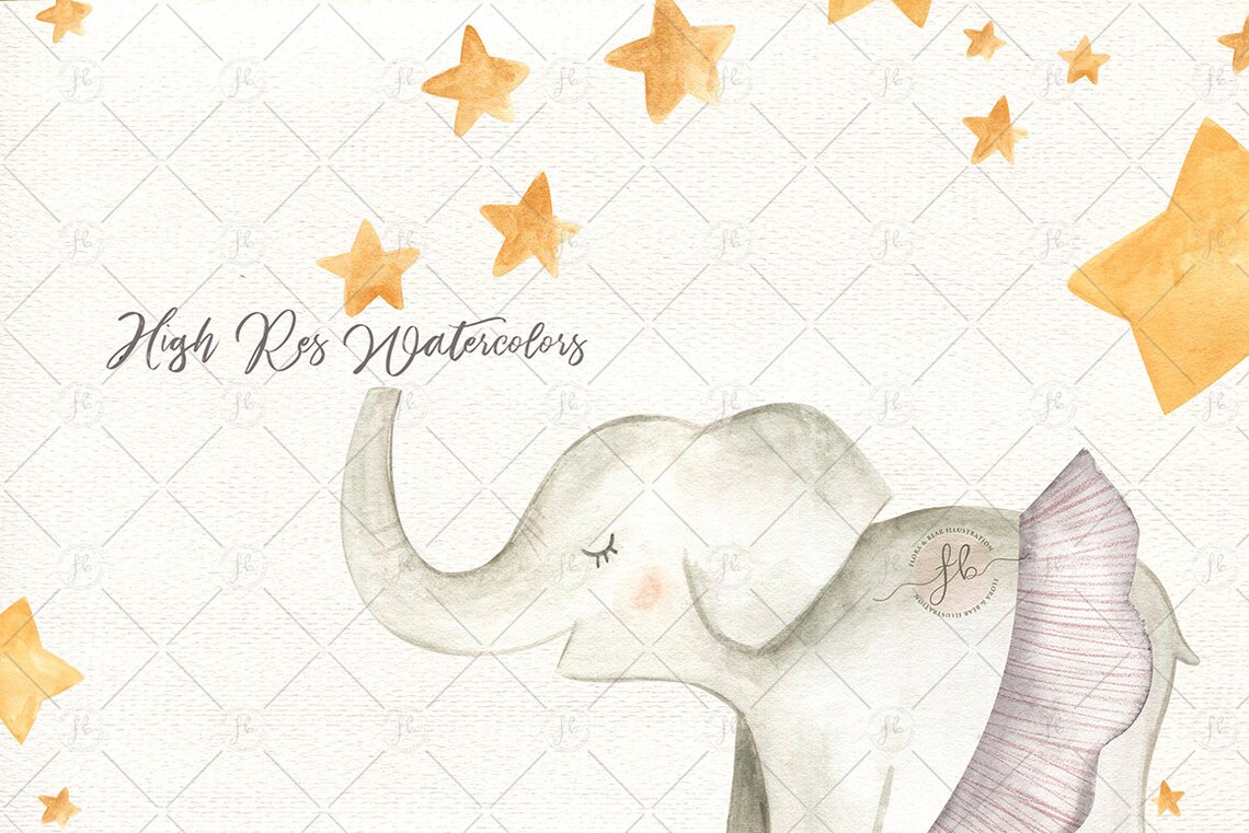 Baby Elephant Watercolor Clipart Nursery Wall Art Animals | Etsy