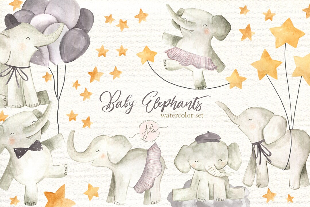 Baby Elephant Watercolor Clipart Nursery Wall Art Animals Printable ...