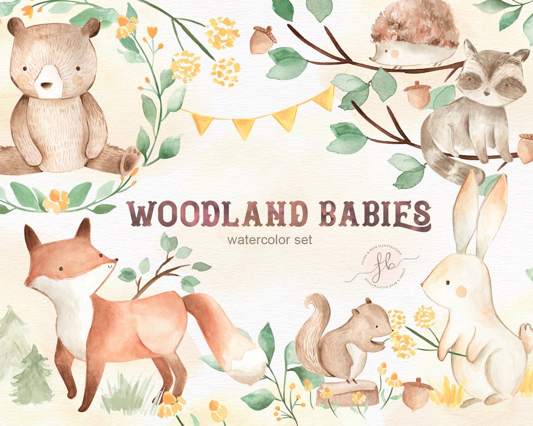 Watercolor Clipart Woodland Animals Woodland Clipart Floral Clipart ...